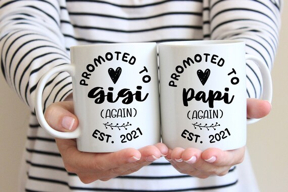 Gigi and Papi Mug Set Promoted to Grandparents Again Mug Set | Etsy