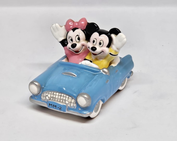 Vintage Schmid Mickey and Minnie Mouse in Blue Car Ceramic Figurine ...