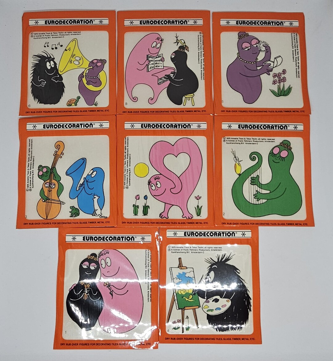 Barbapapa Vintage 1975 Rub-on Stickers Transfers 8 Pieces Complete ...