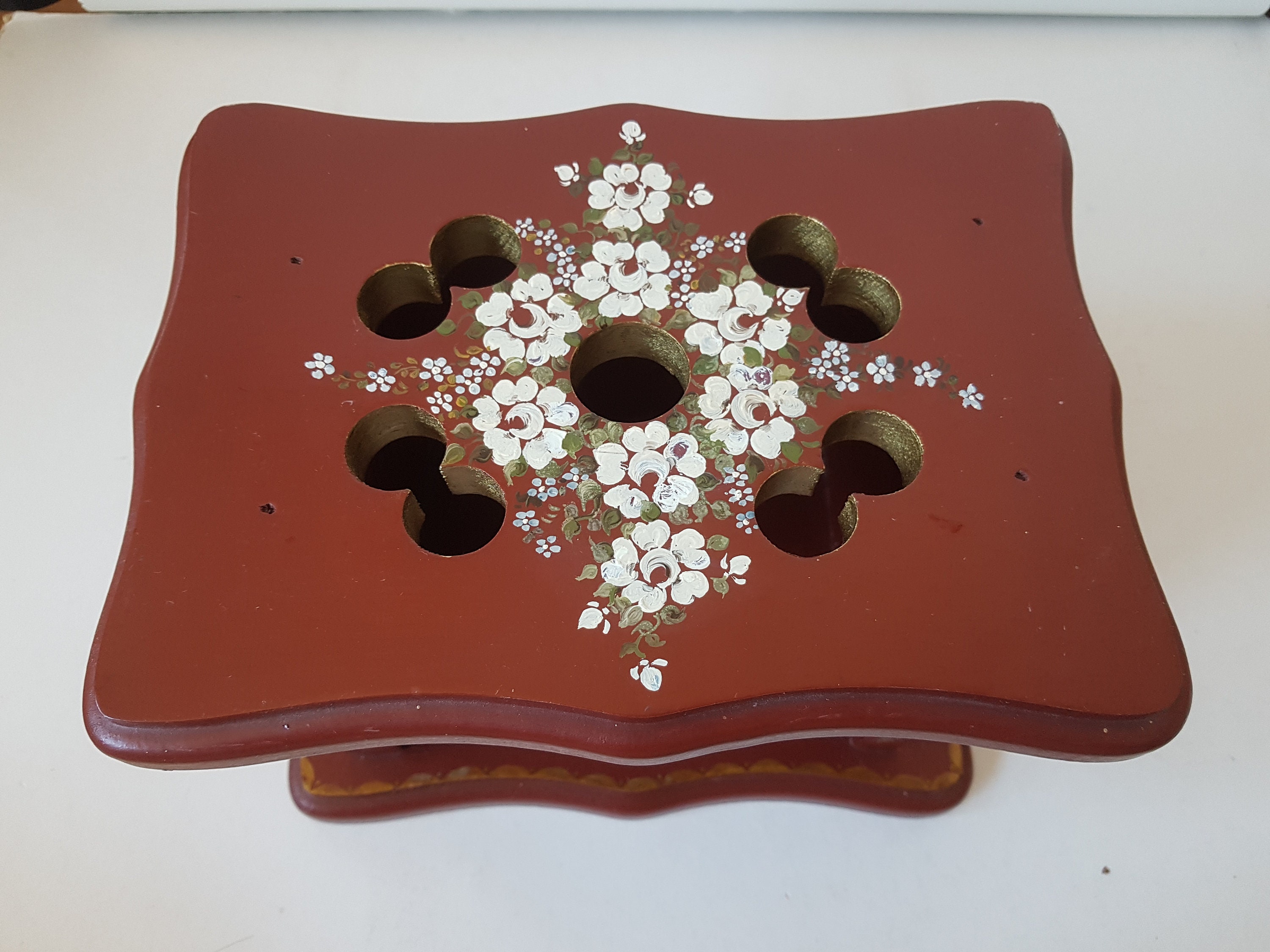 Vintage Hand Painted Wooden Foot Stove 60's 70's Plant Stand ...