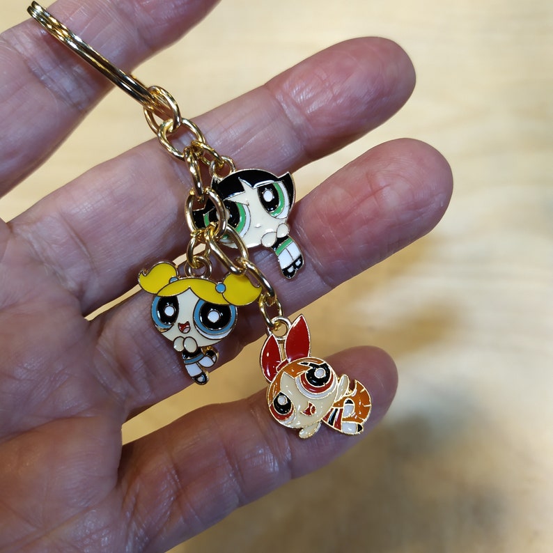 The Powerpuff Girls Enamel Key Ring Key Chain, Gold Tone, Vintage Love ...