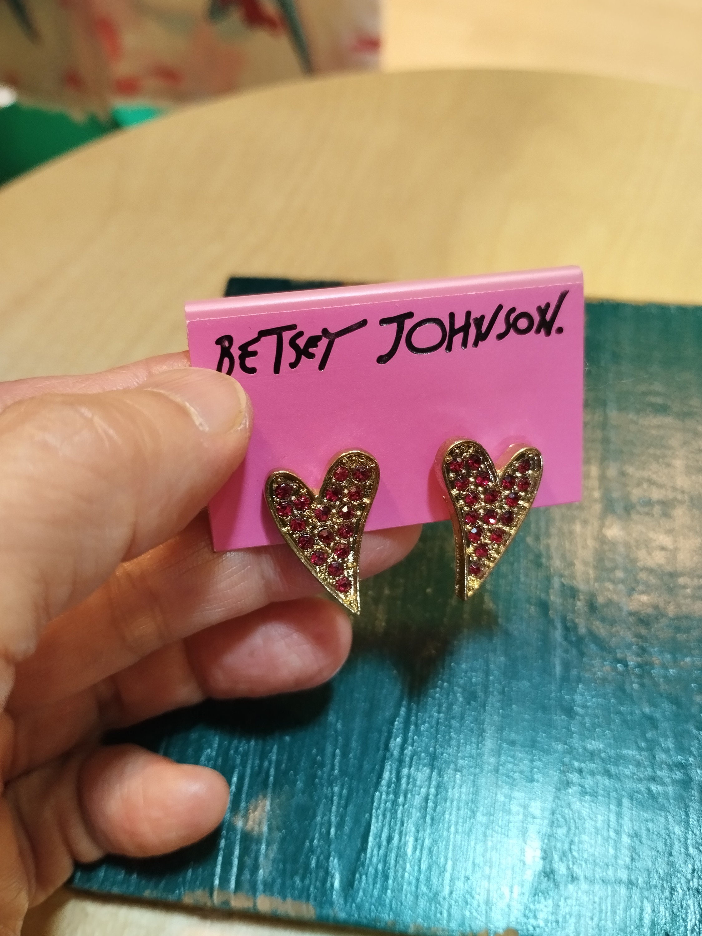 Betsey Johnson Gold Tone Red Rhinestone Heart Stud Earrings - Etsy