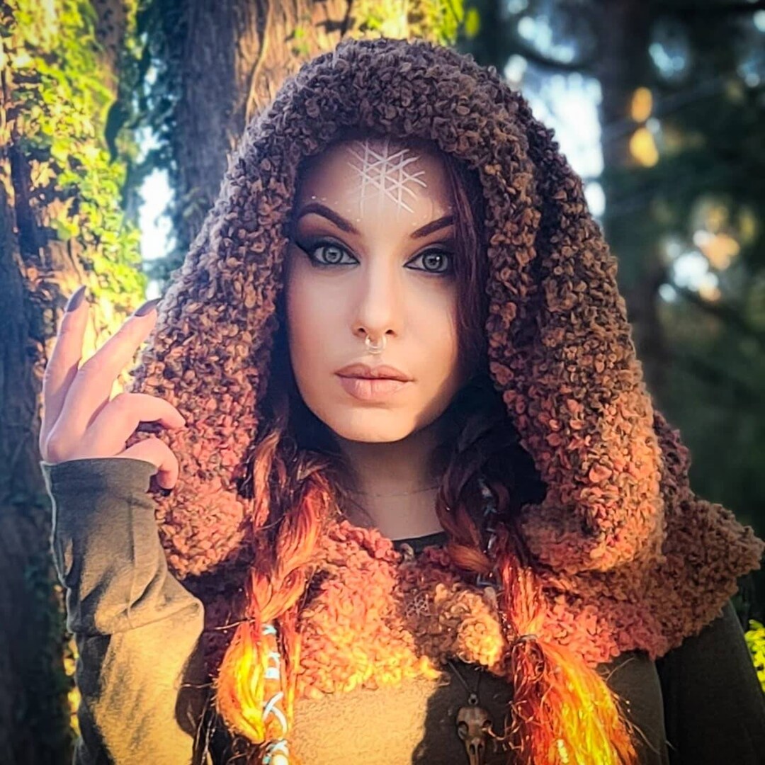 Autumn Witch Hood, Mossy Hood, Viking Hood, Norse Hood, Norse Witch ...