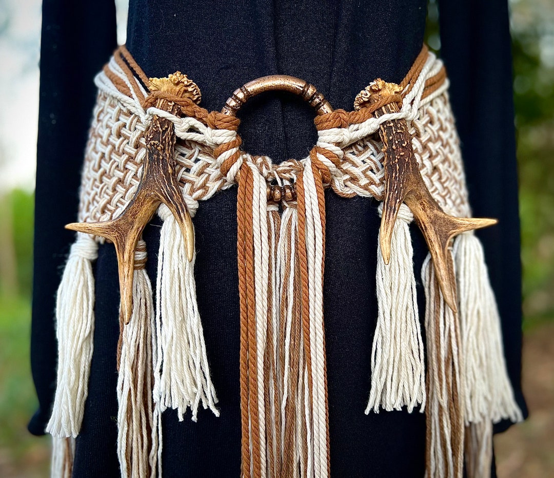 Nordic Shaman Shawl: Harvest Witch Belt, Vegan Antler Amulet - Etsy