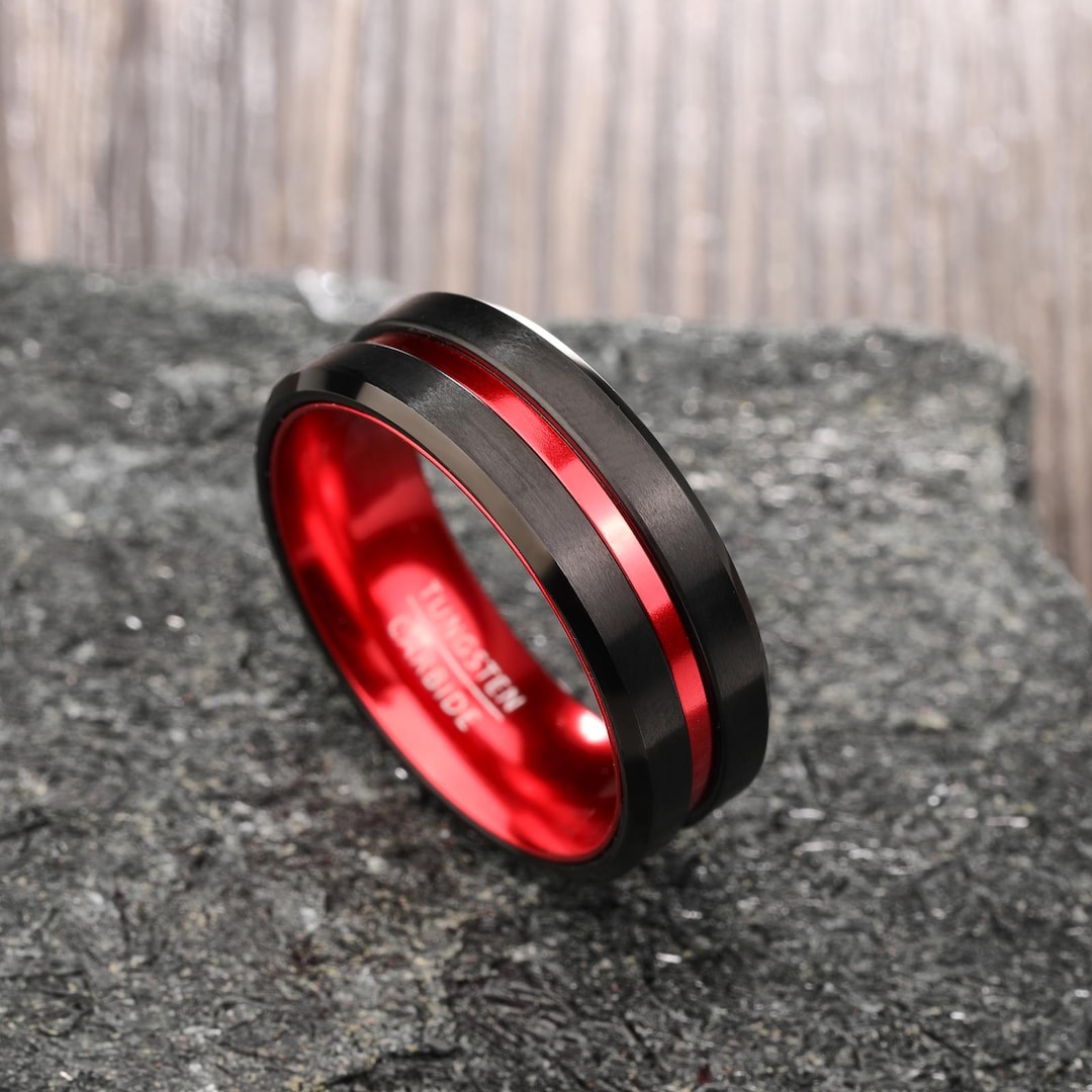 Red Tungsten Wedding Ring,red Wedding Ring,black Tungsten Ring,black ...