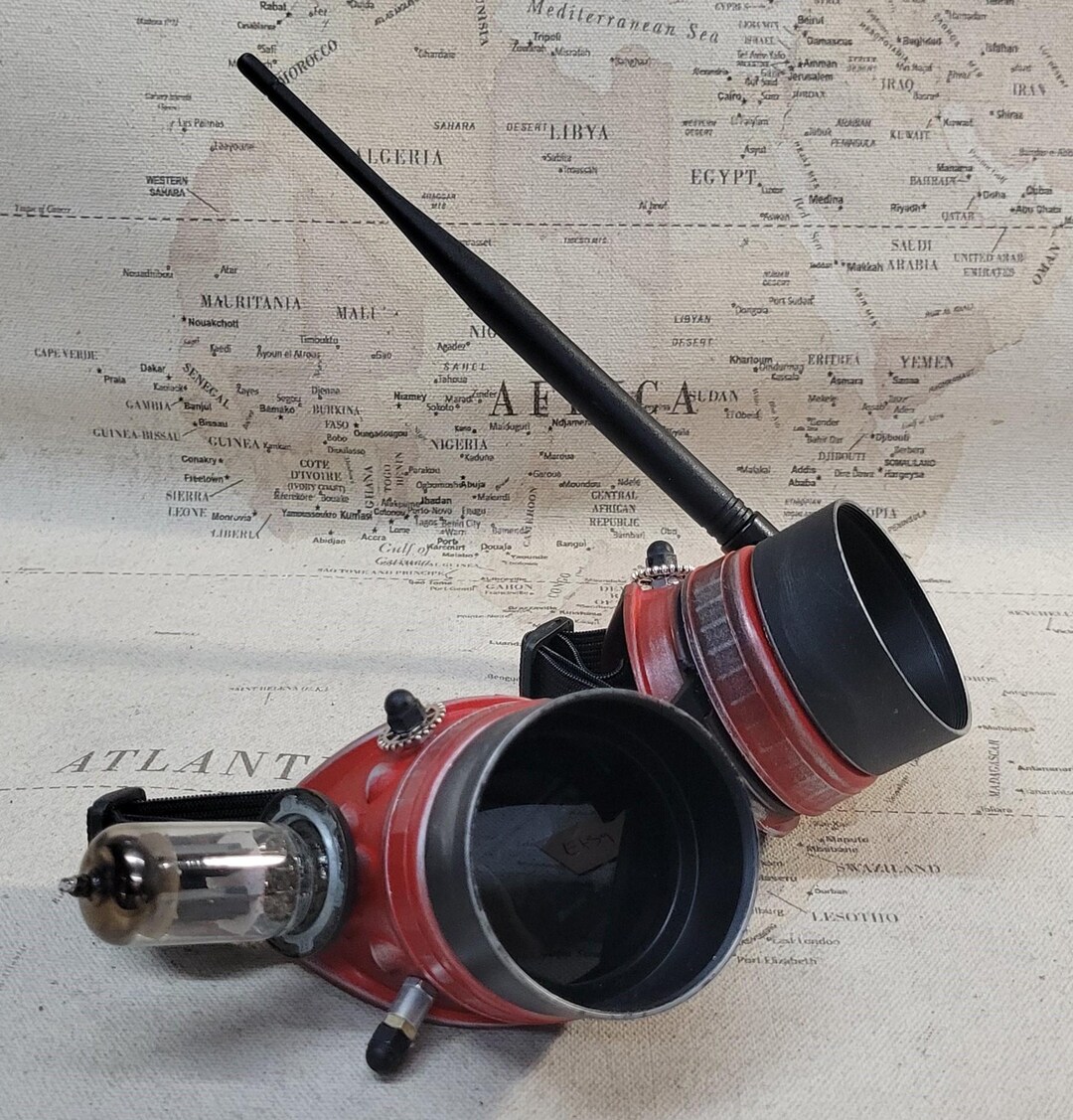 Aged Red/gold Steampunk Engineer Goggles With a Vacuum Tube and ...