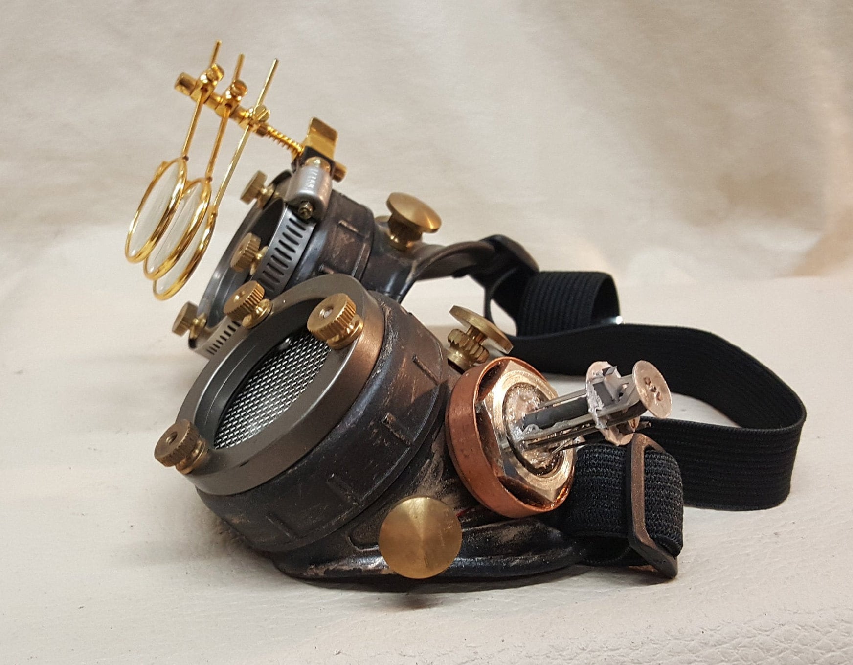 Steampunk Engineer Goggles With Triple Golden Magnifying Loupes