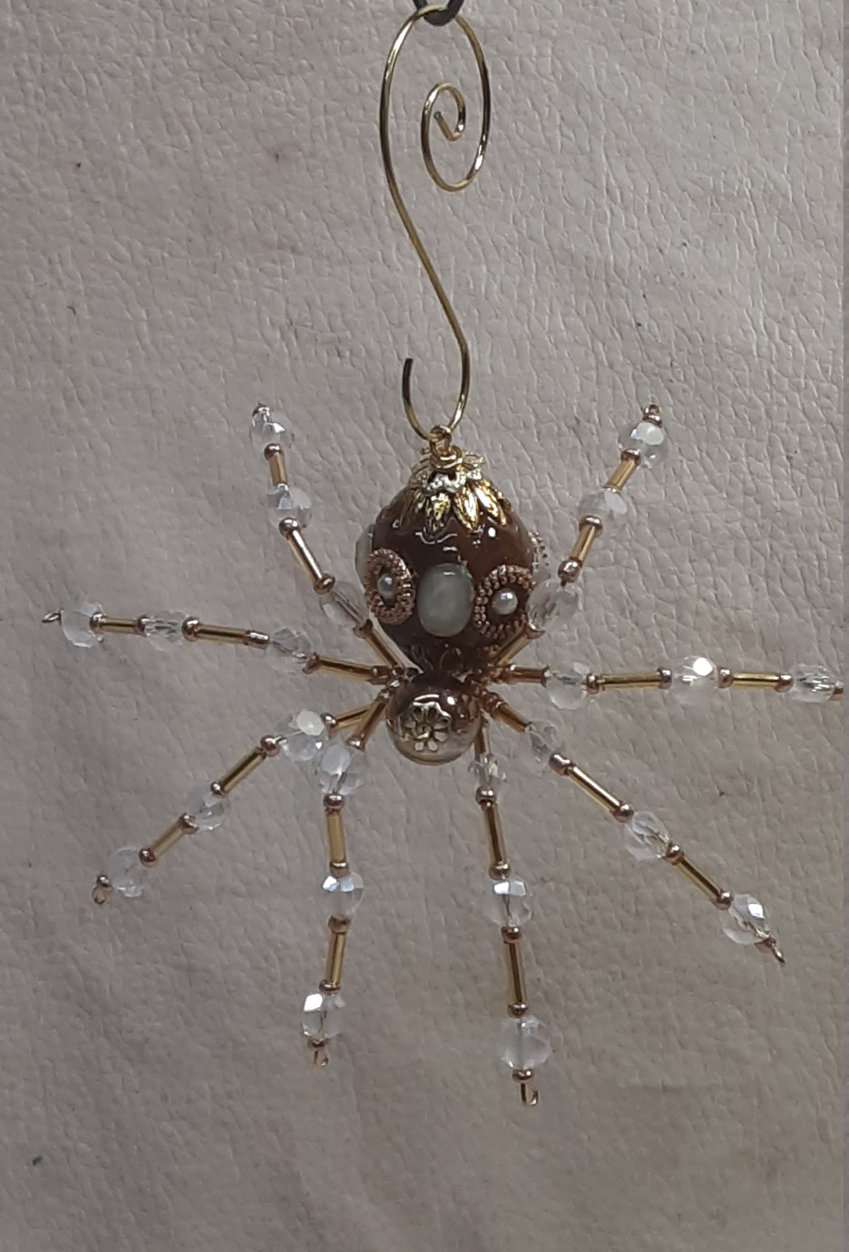 Christmas Ceramic Bead/ Caramel Spider w/Glass Faceted Leg Beads