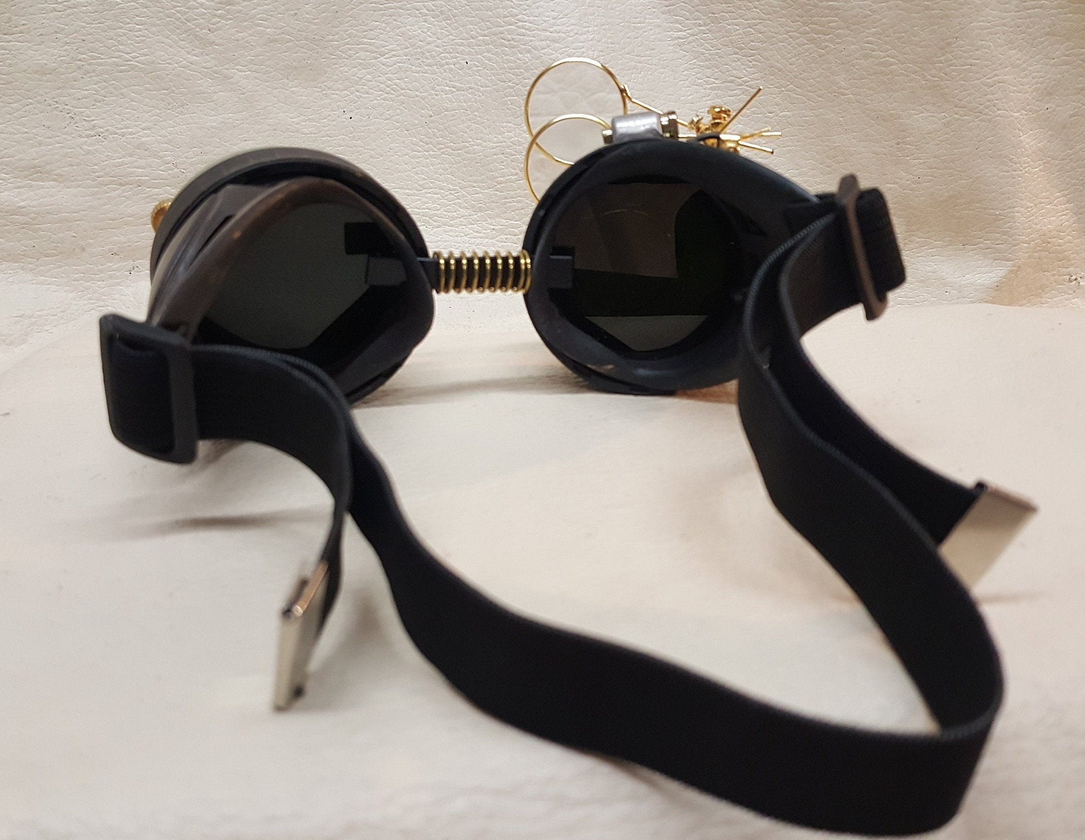 Steampunk Distressed Brown Engineer Goggles With Golden Loupes