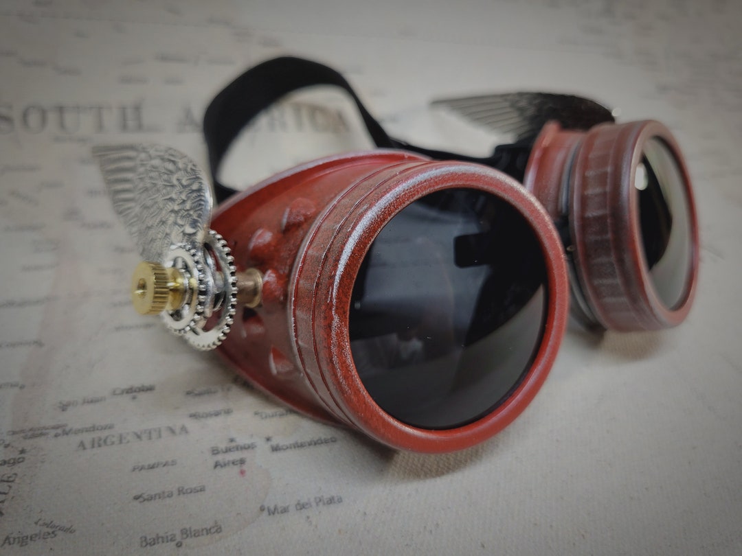 Steampunk Winged Red and Silver Valkyrie Goggles - Etsy