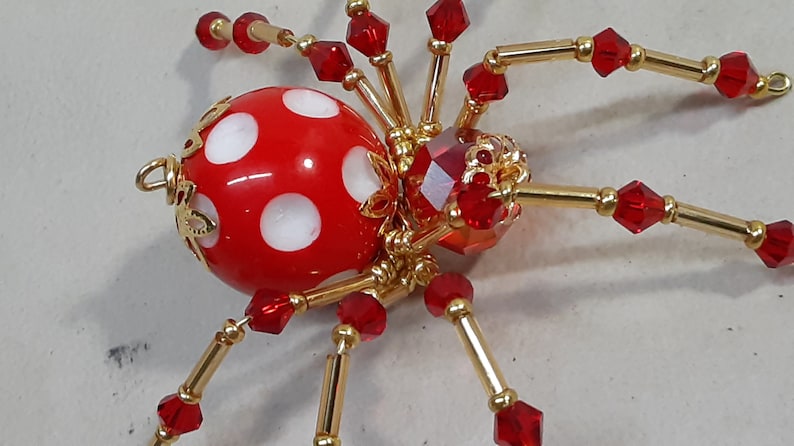 Steampunk Crystalline Beaded Red/white Dimpled Spider - Etsy