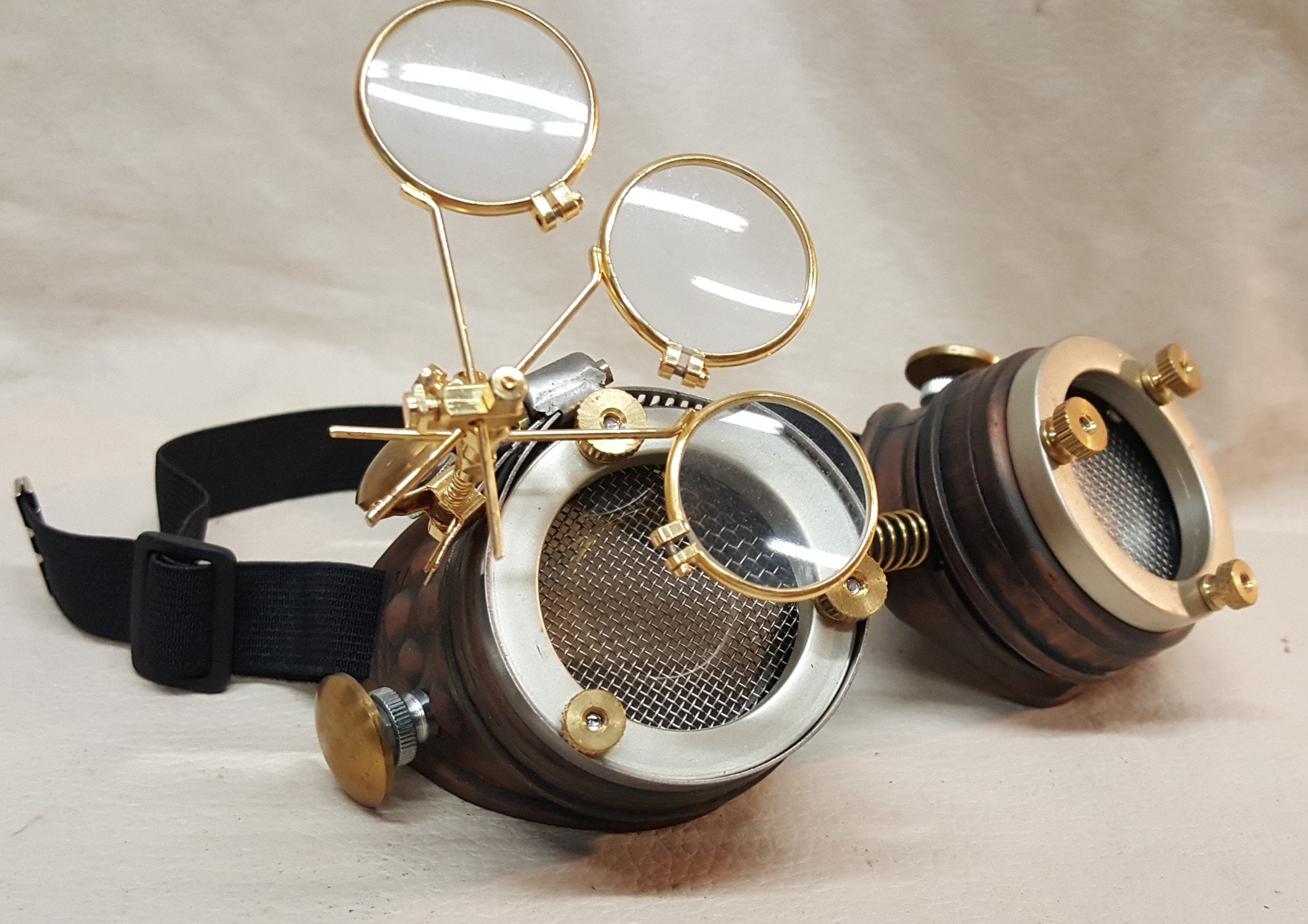 Steampunk Copper Engineer Goggles With Triple Golden Loupes