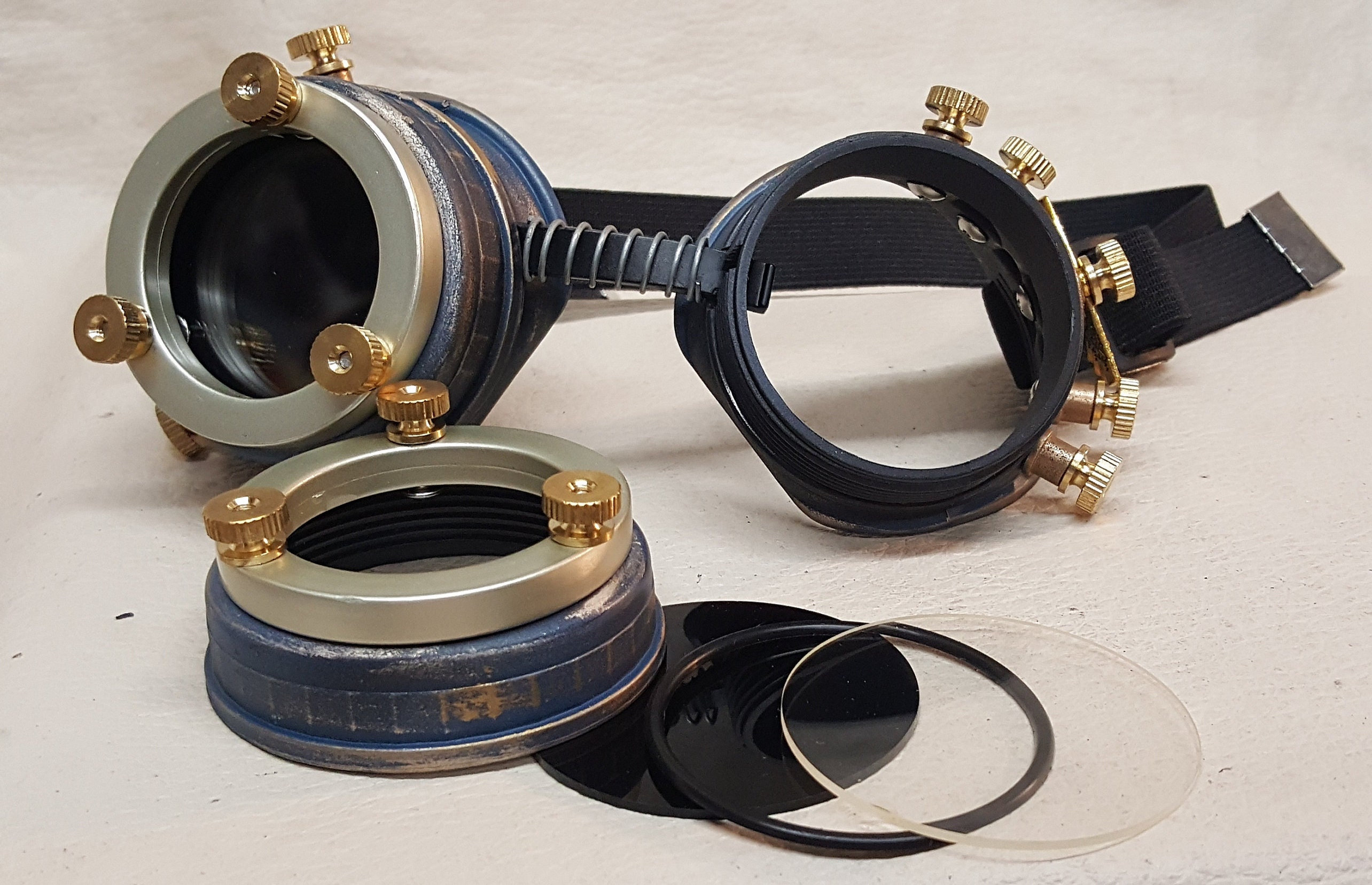 Blue Steampunk Engineer Goggles With Filigree