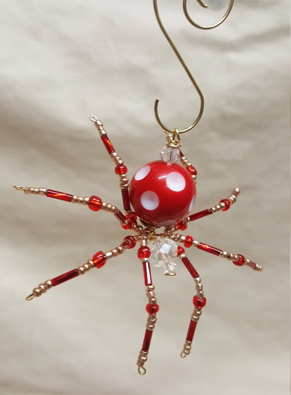 Steampunk Beaded Red/white Dimpled Spider | Etsy