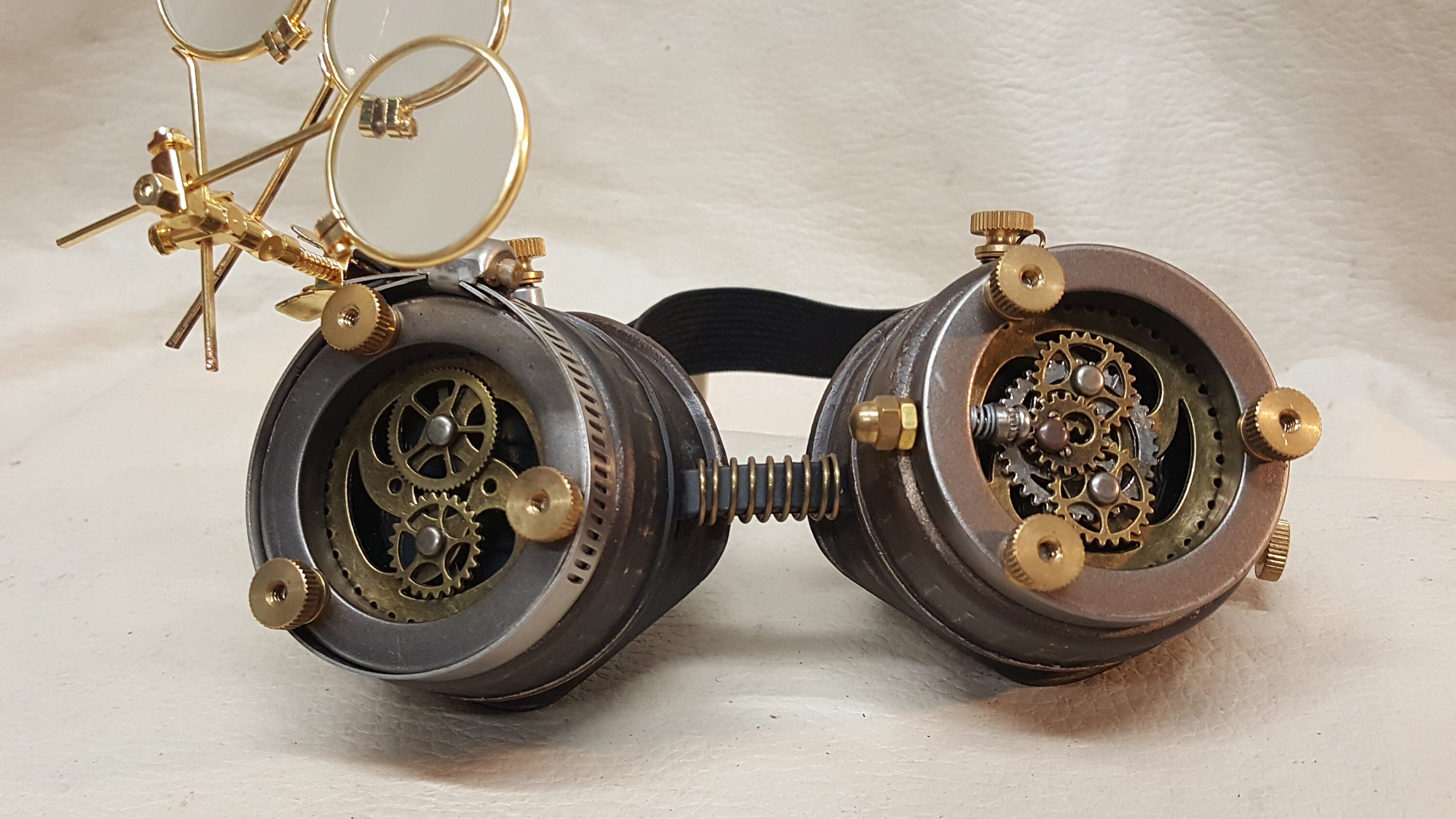 Steampunk Copper Engineer Goggles With Triple Golden Loupes