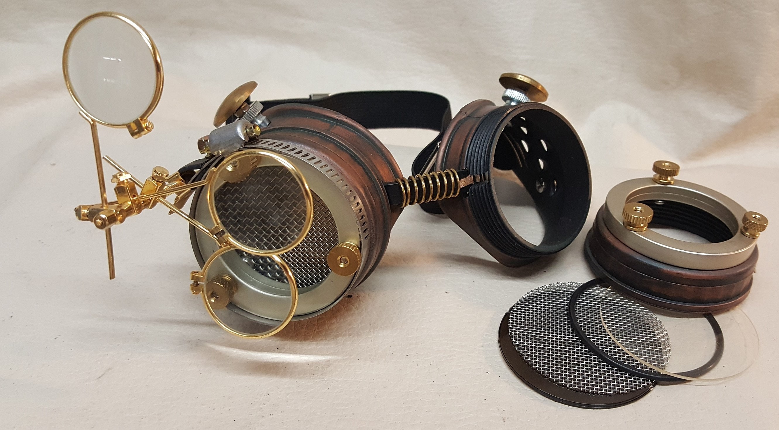 Steampunk Copper Engineer Goggles With Triple Golden Loupes