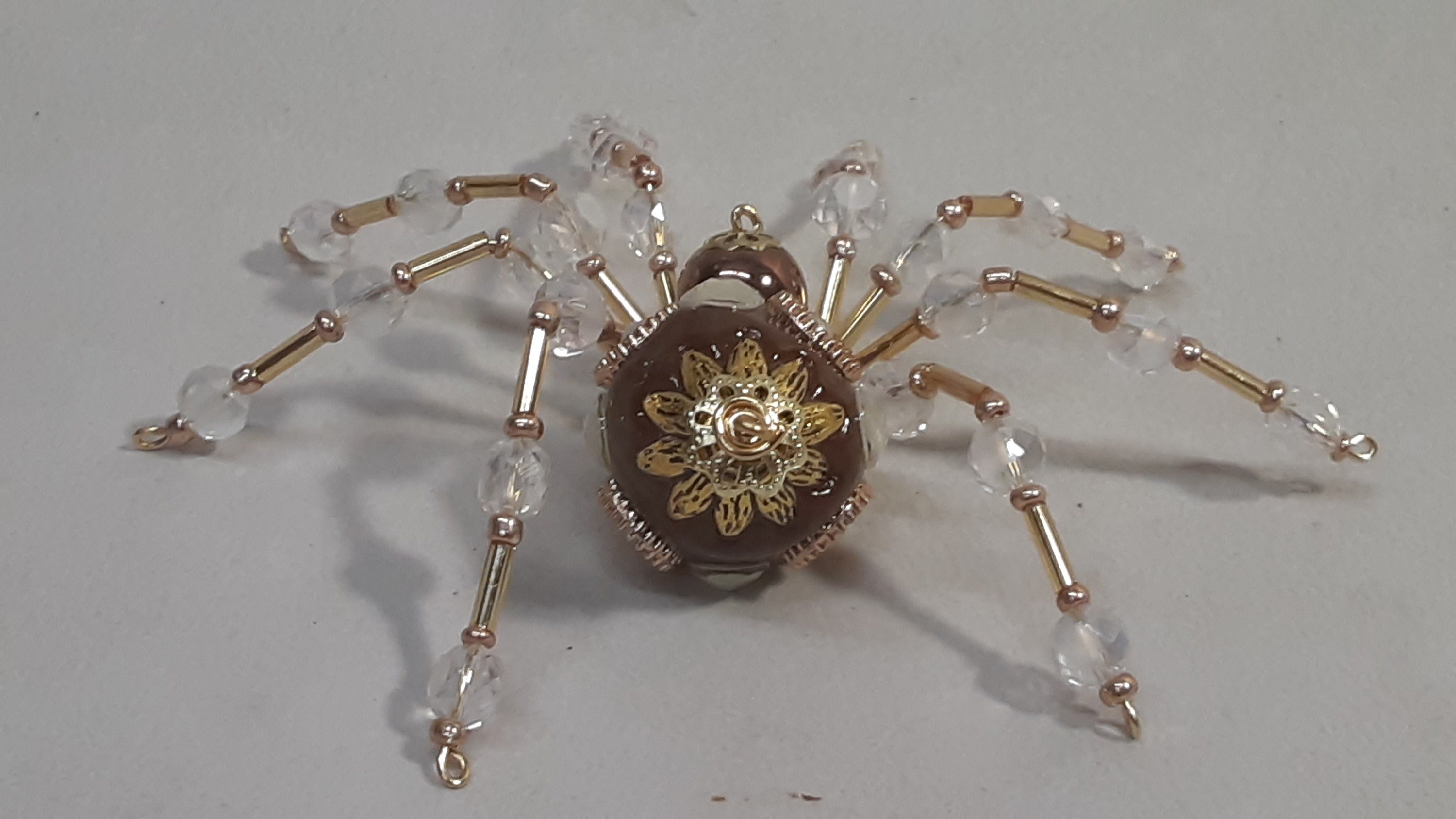 Christmas Ceramic Bead/ Caramel Spider w/Glass Faceted Leg Beads