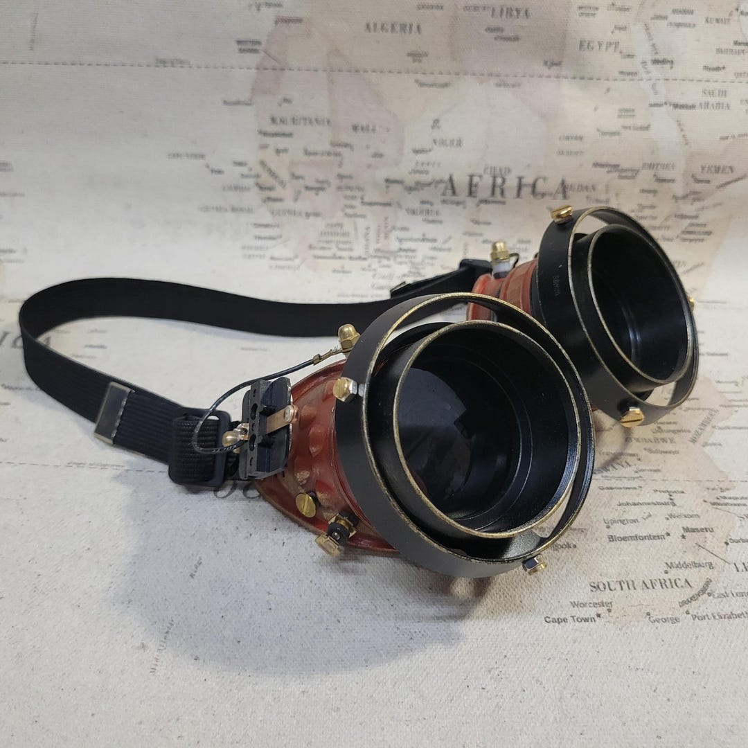 Steampunk Aged Red and Gold Engineer Goggles With Double Aluminum ...