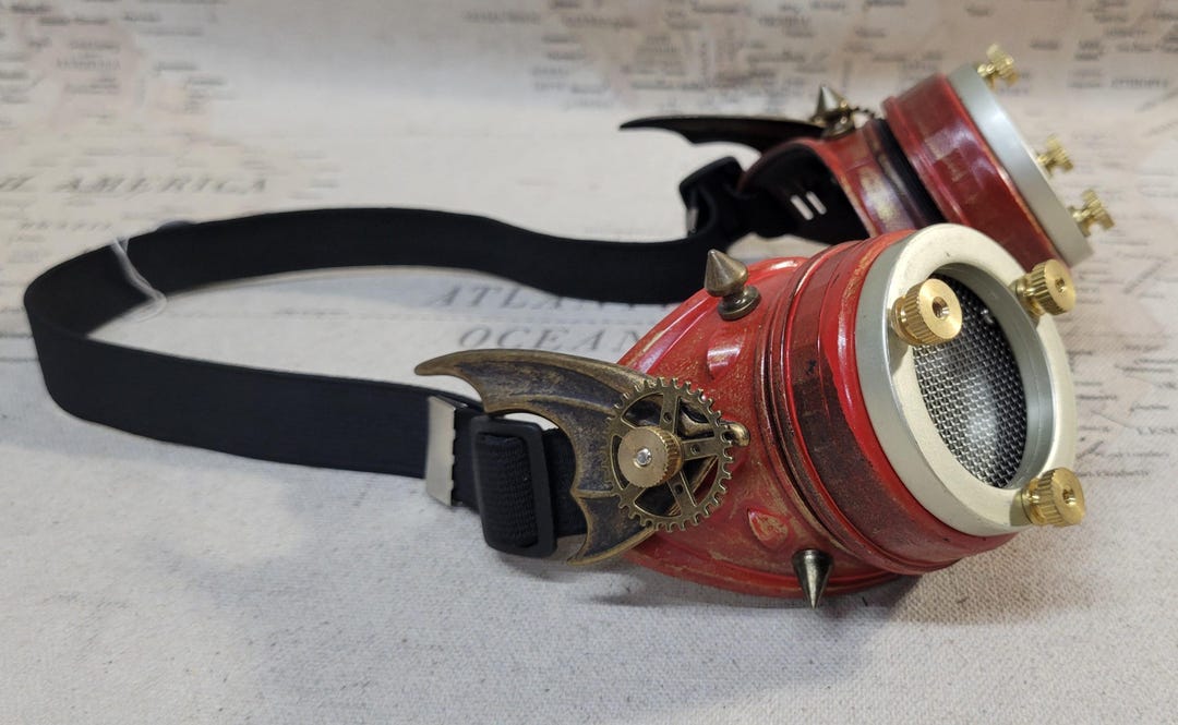 Bright Red Steampunk Style Dragon Wing Goggles With Mesh Lens Inserts ...