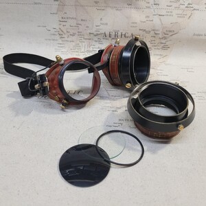 Steampunk Aged Red and Gold Engineer Goggles With Double Aluminum ...