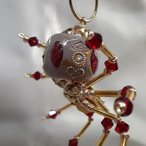 Christmas Ceramic Bead/ Caramel Spider W/ Red Glass Faceted Leg Beads ...