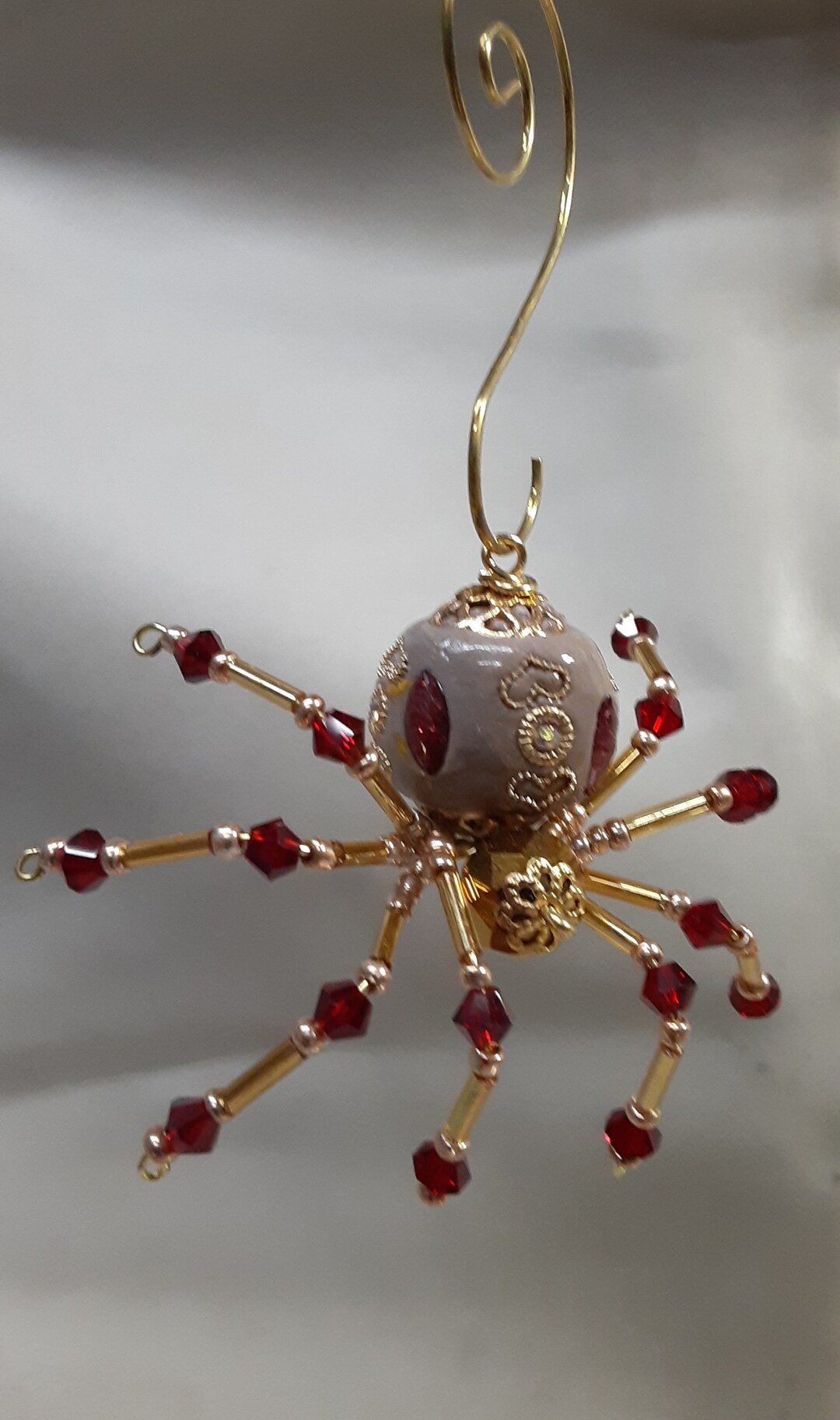 Christmas Ceramic Bead/ Caramel Spider W/ Red Glass Faceted Leg Beads ...