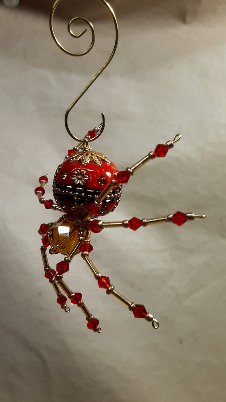 Steampunk Ceramic Beaded Red and Gold Christmas Spider - Etsy