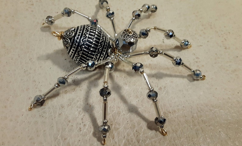 Christmas Silver and Black Beaded Spider - Etsy
