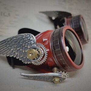 Steampunk Double Winged Red and Silver Valkyrie Goggles - Etsy