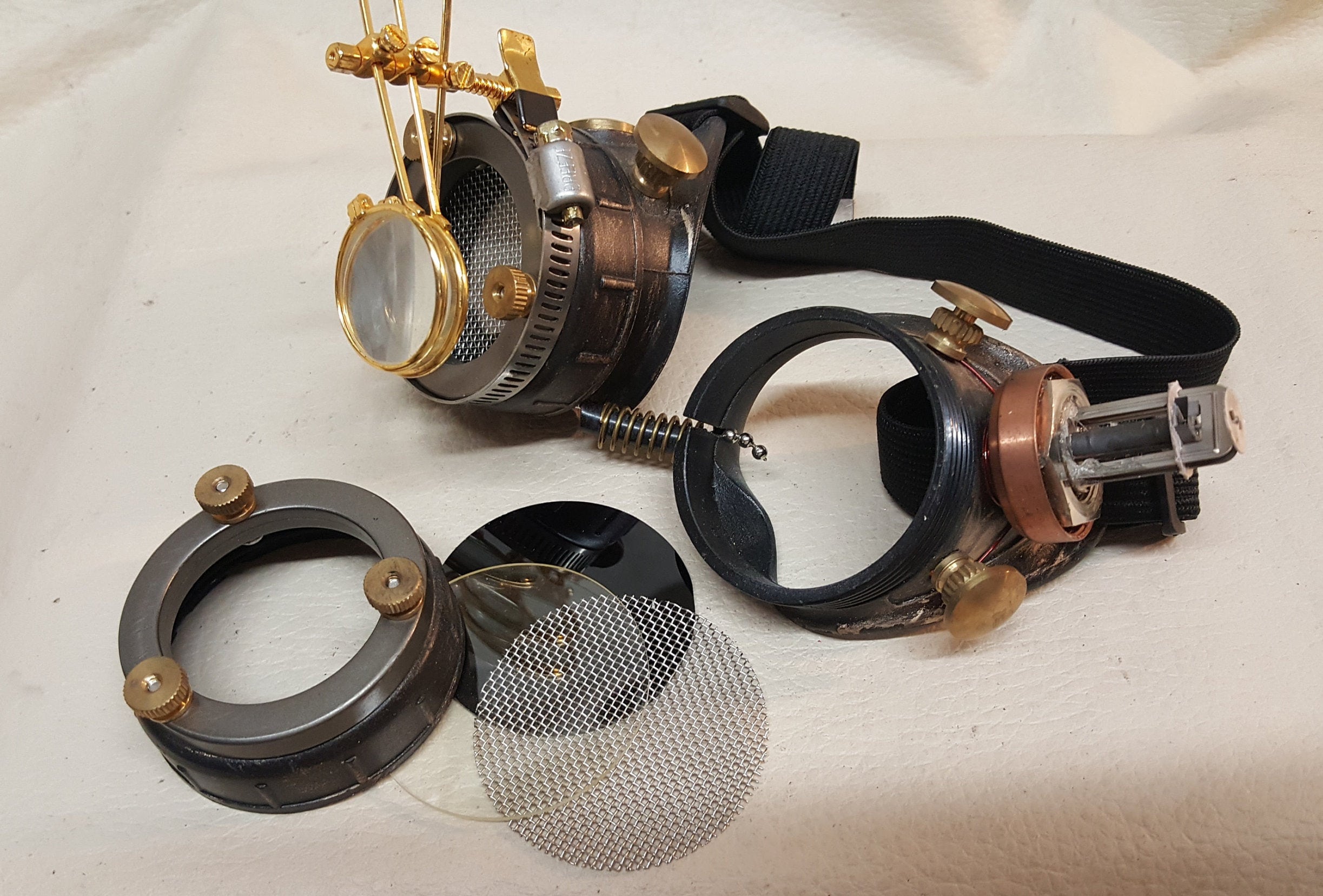 Steampunk Engineer Goggles With Triple Golden Magnifying Loupes