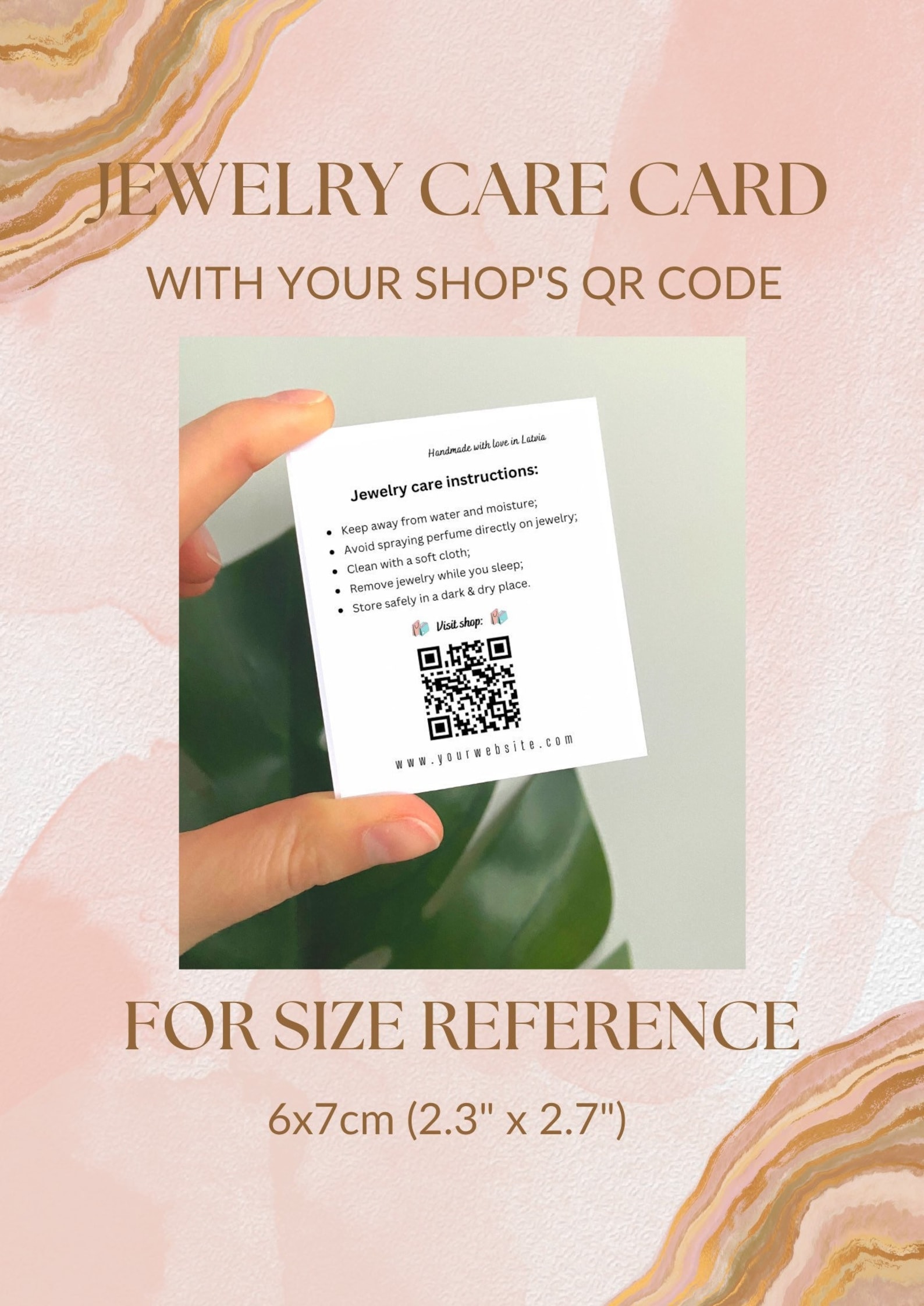 Editable Jewelry Care Instructions With QR Code Template on Canva 6x7cm ...