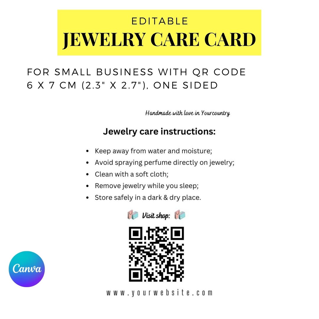 Jewellery Care Instructions With QR Code Canva Editable - Etsy