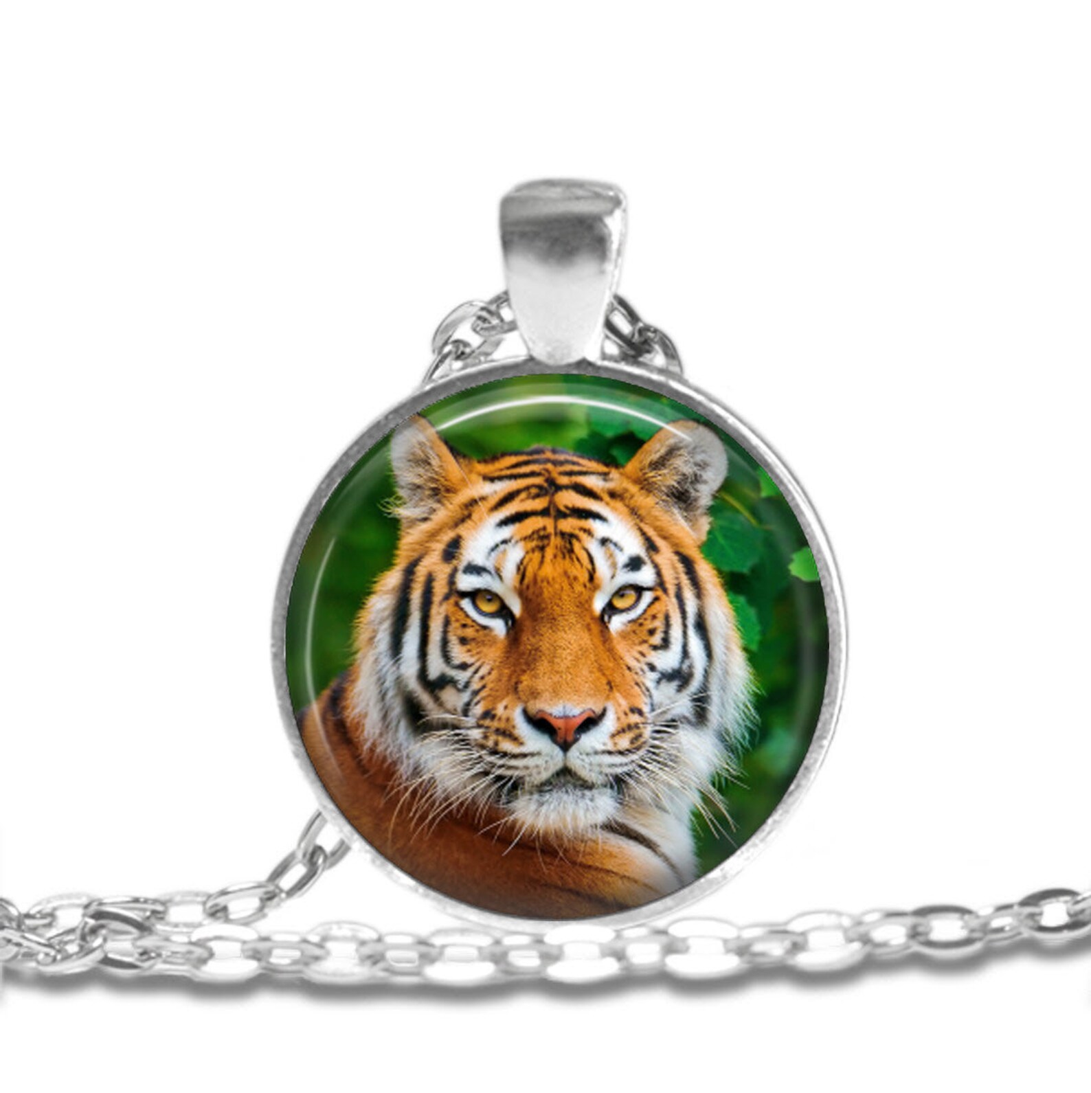 TIGER Necklace Jewelry Art Pendant in SILVER BEZEL with Link | Etsy