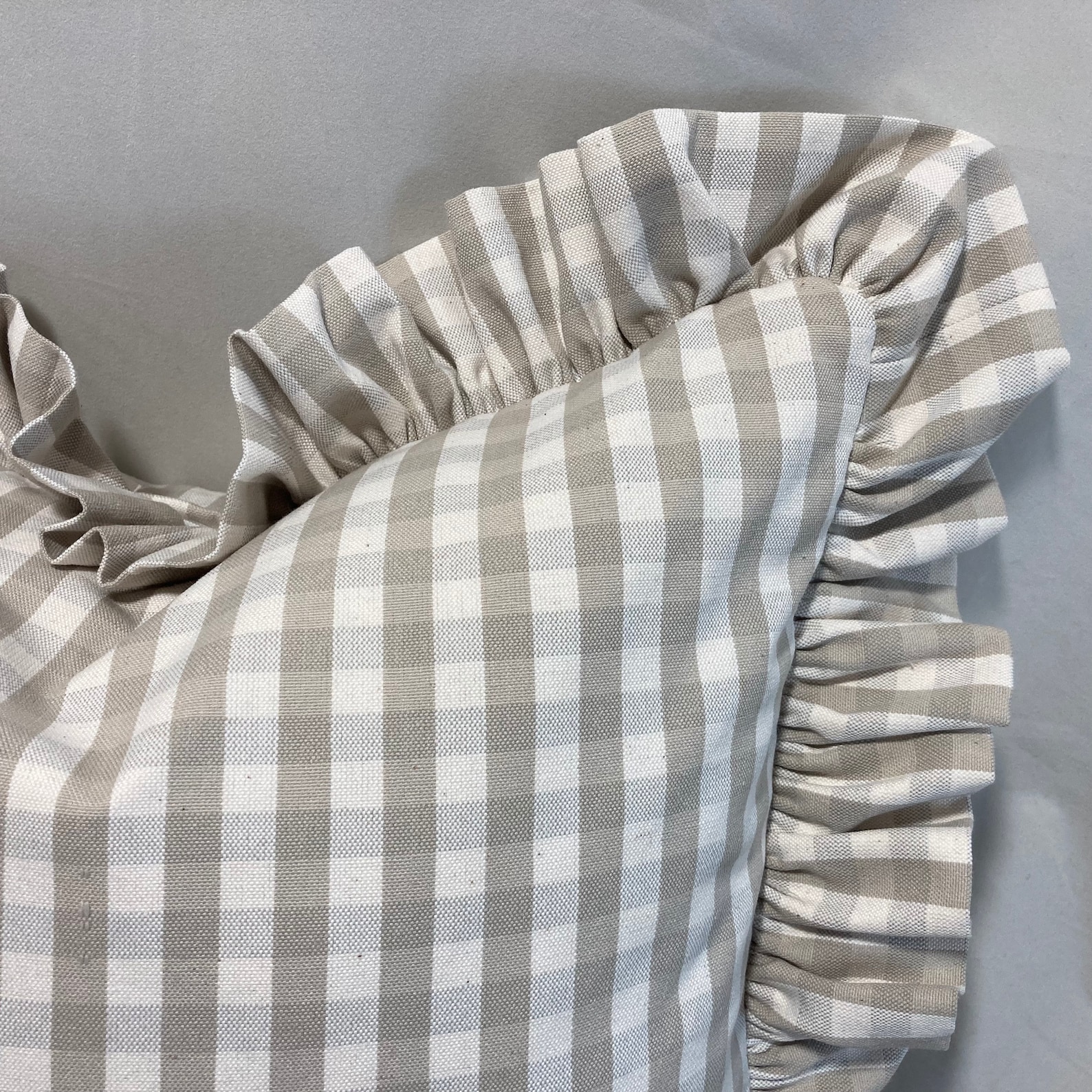 Hampton Style Check Gingham Cushions in the Oatmeal Hues With Frills ...