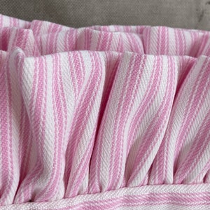 Dusty Pink and White Woven Ticking Fabric Cushion Covers With Frill ...