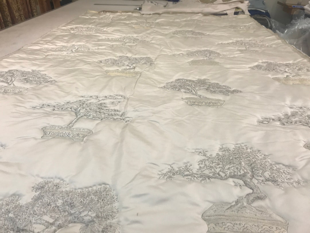 On Sale. Silk Satin Full Width Panel With Outline Quilted Bonsai Motif ...