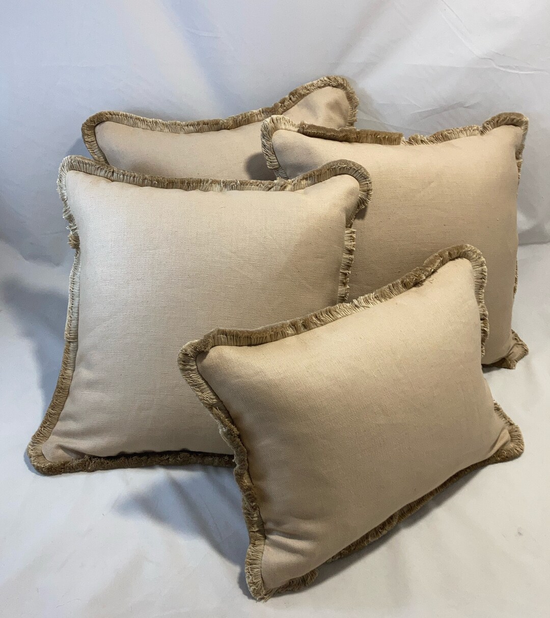 Sand Colour Natural Linen/jute Cushions With Cotton Cut Fringe Trim - Etsy
