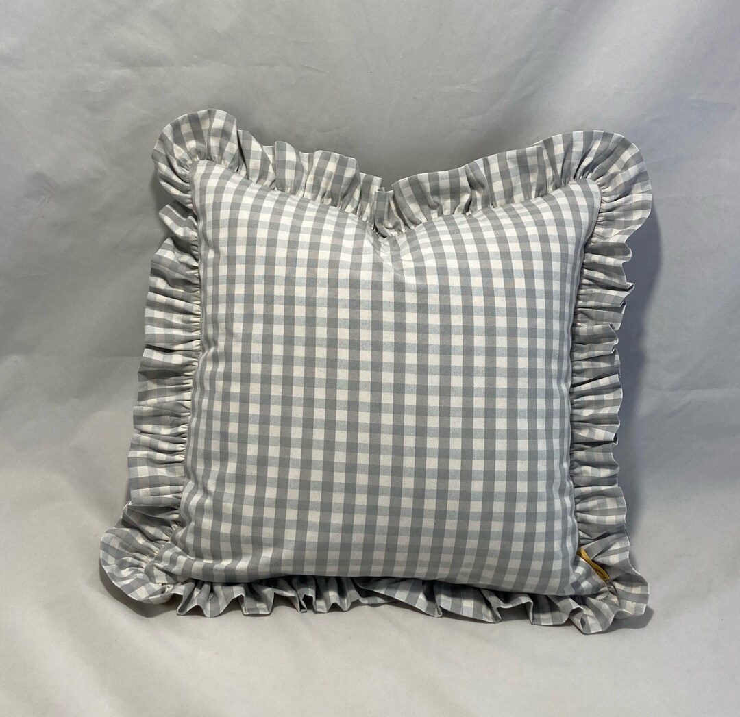 Hampton Style Gingham Check Cushions in White/blue/grey Cloud Hues With ...