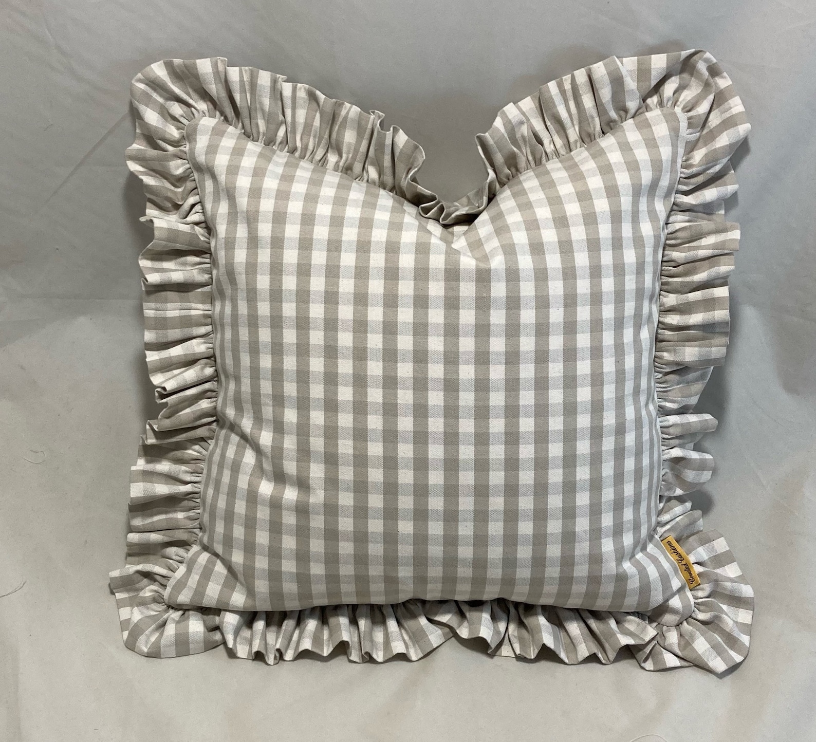 Hampton Style Check Gingham Cushions in the Oatmeal Hues With Frills ...
