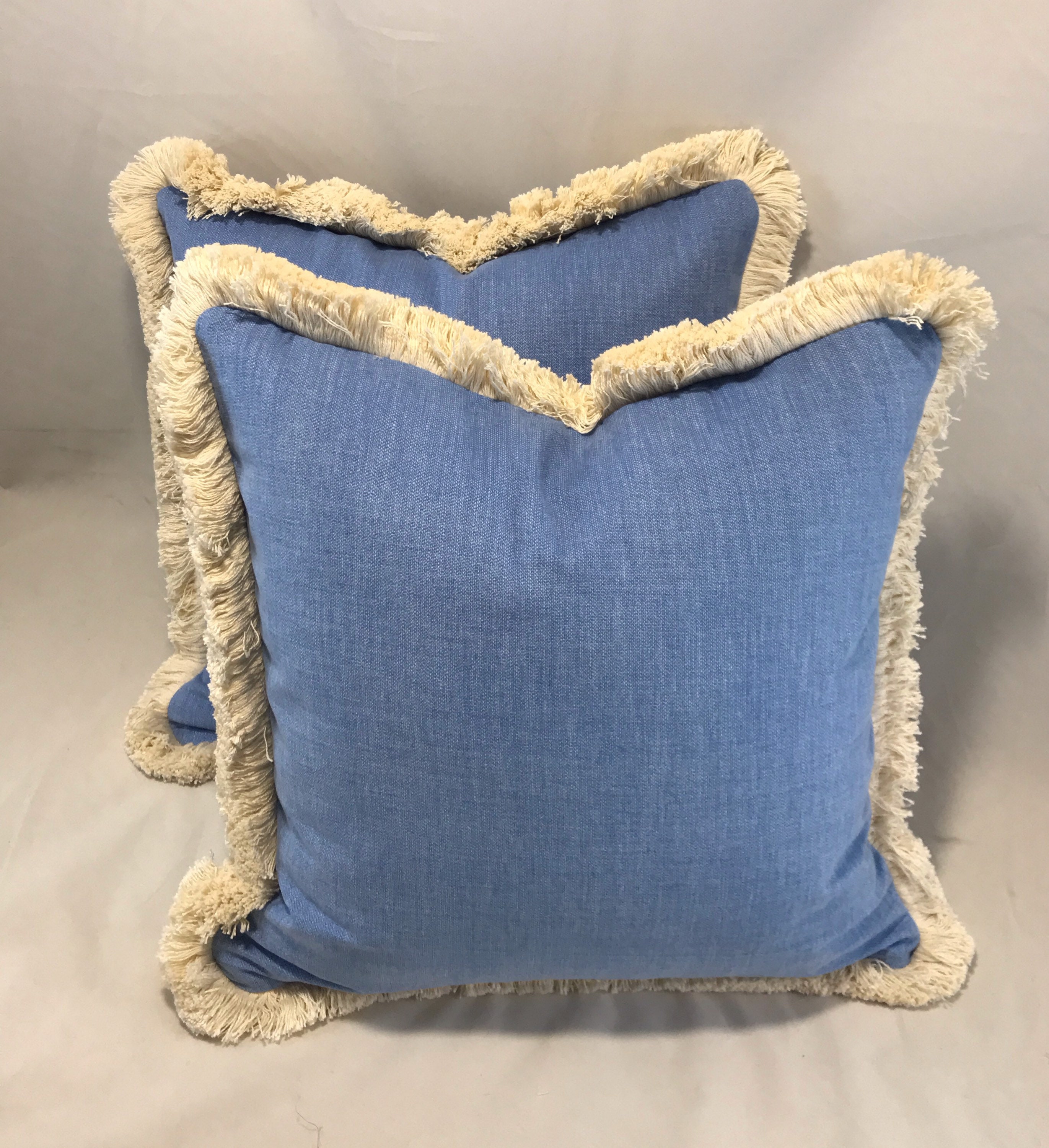 Designer Guild Nara Sky Brushed Cotton Cushion Covers With Cut Fringe Braid - Etsy