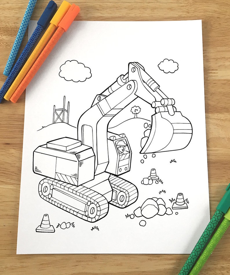 Cute Construction Coloring Page Set! Downloadable PDF Files! - Etsy