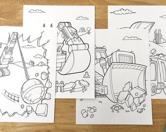 Cute Construction Vehicles Coloring Page Set! Downloadable PDF Files ...