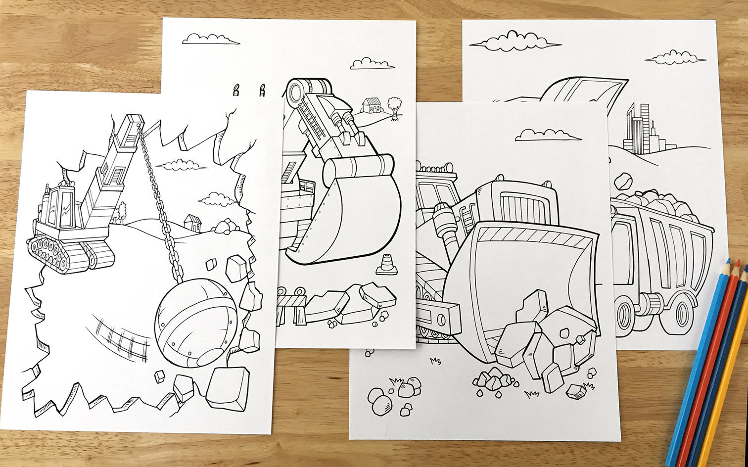 Cute Construction Vehicles Coloring Page Set! Downloadable PDF Files ...