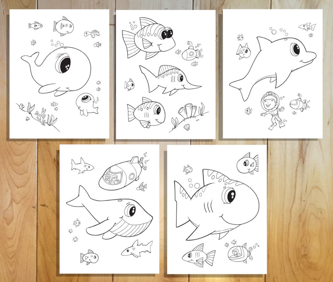 Cute Ocean Friends Coloring Page Set Downloadable PDF Files - Etsy