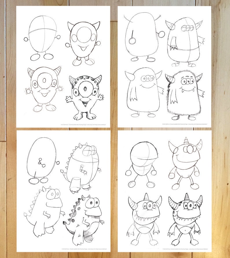 How to Draw Cute Monsters Worksheet Pages! Downloadable PDF File! - Etsy