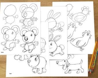 How to Draw Cute Animals Worksheet Pages Downloadable PDF | Etsy