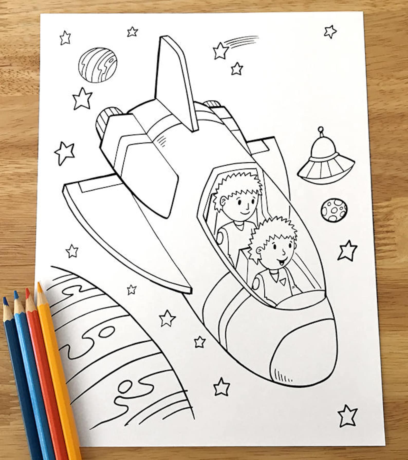 Cute Space Coloring Page Set! Downloadable PDF Files! - Etsy