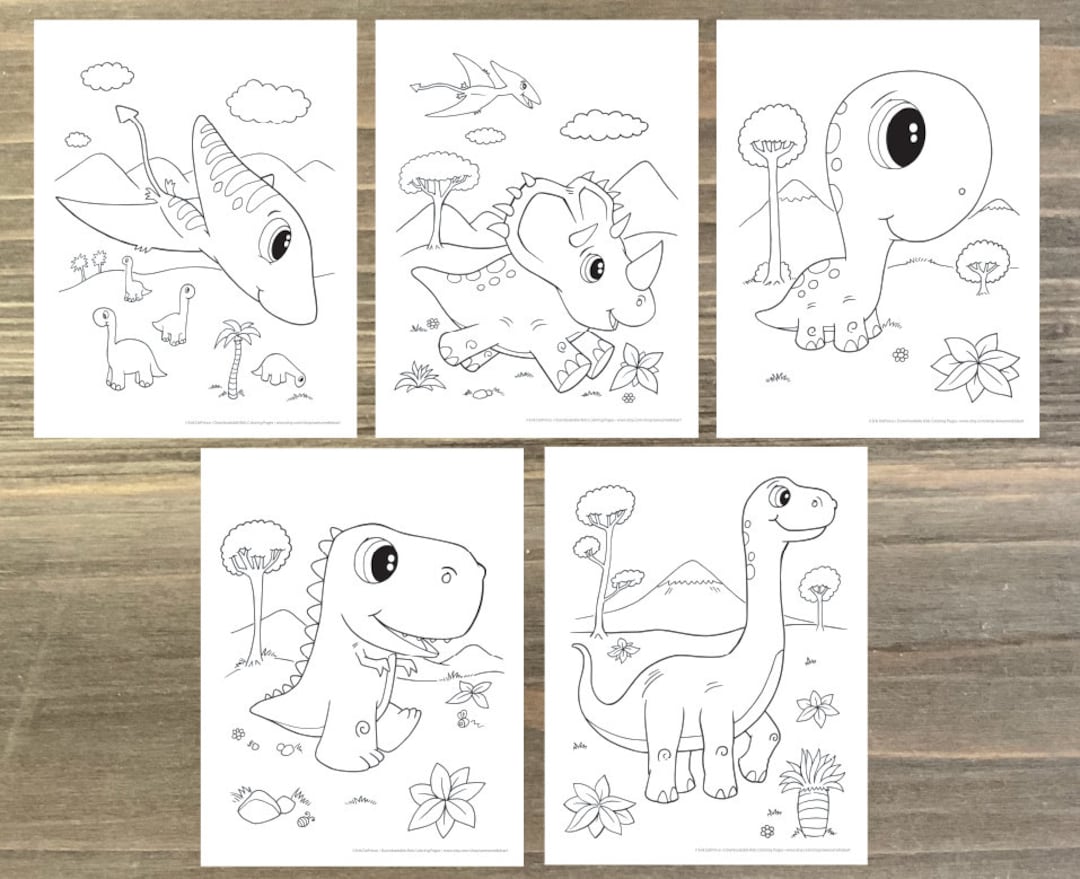 Cute Dinosaurs Coloring Page Set! Downloadable PDF Files! - Etsy