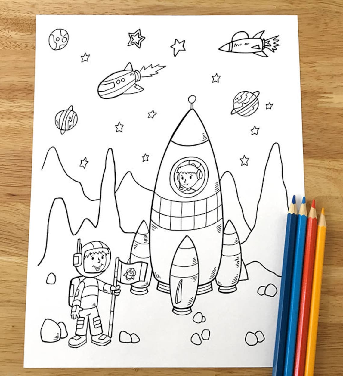 Cute Space Coloring Page Set! Downloadable PDF Files! - Etsy