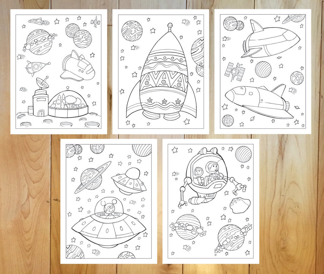 Cute Space Coloring Page Set! Downloadable PDF Files! - Etsy